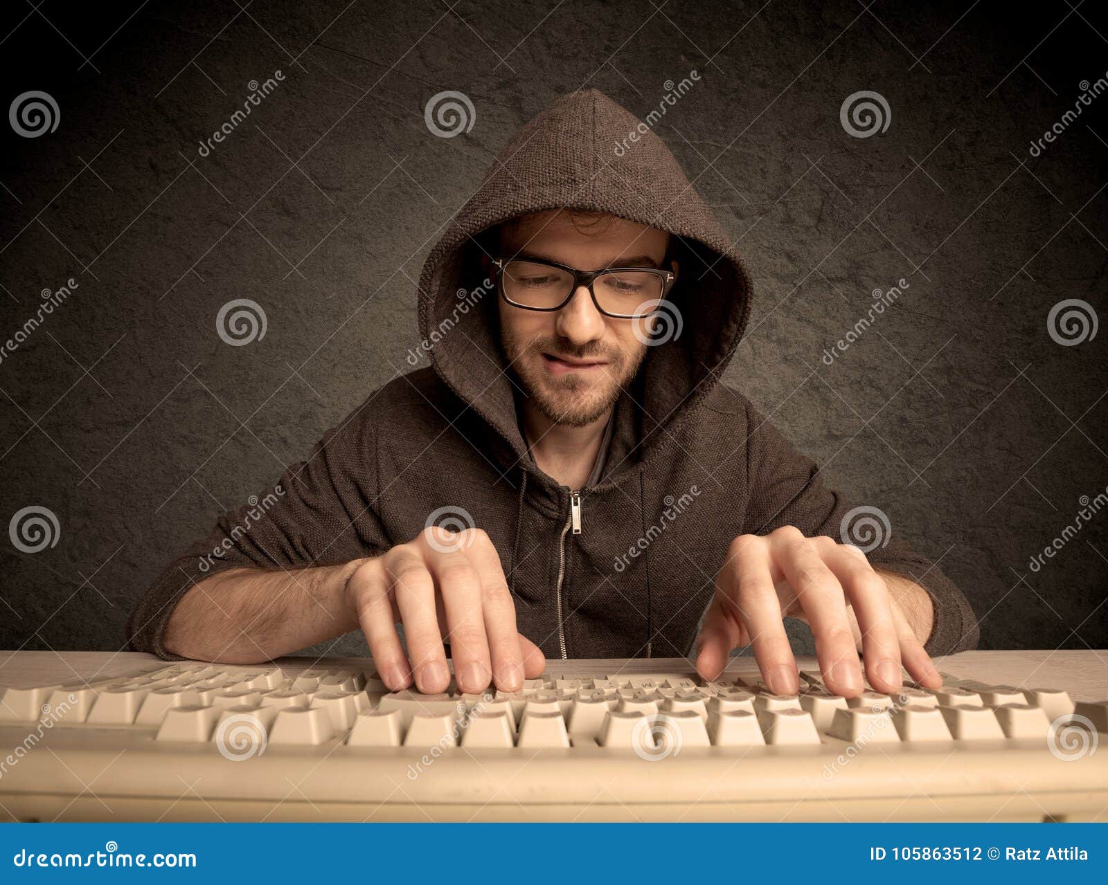 Computer Geek Typing on Keyboard Stock Photo - Image of background ...