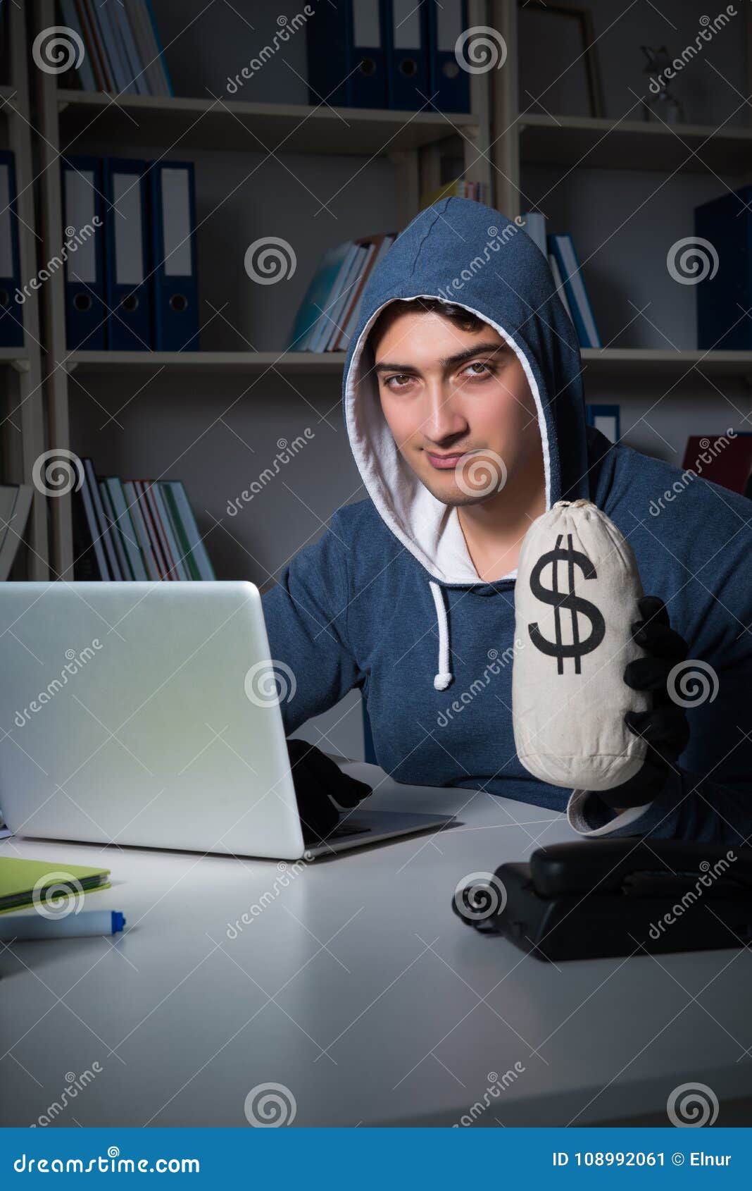 The Young Hacker Hacking into Computer at Night Stock Image - Image of ...