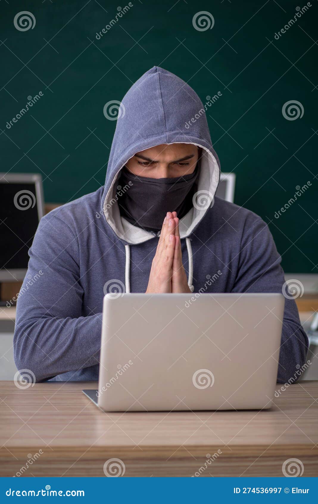 Young Male Hacker Sitting in the Classroom Stock Image - Image of ...