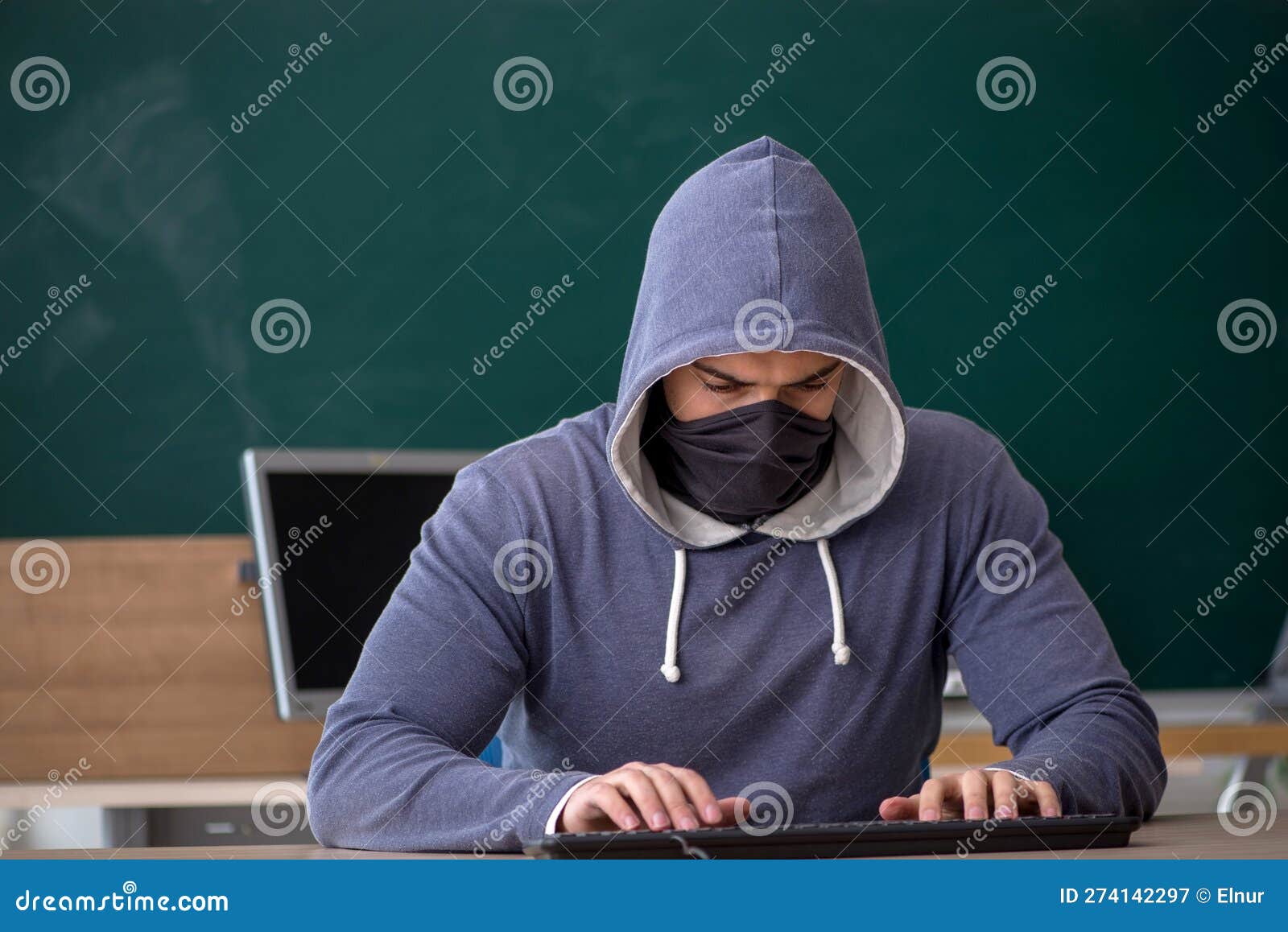 Young Male Hacker Sitting in the Classroom Stock Image - Image of ...