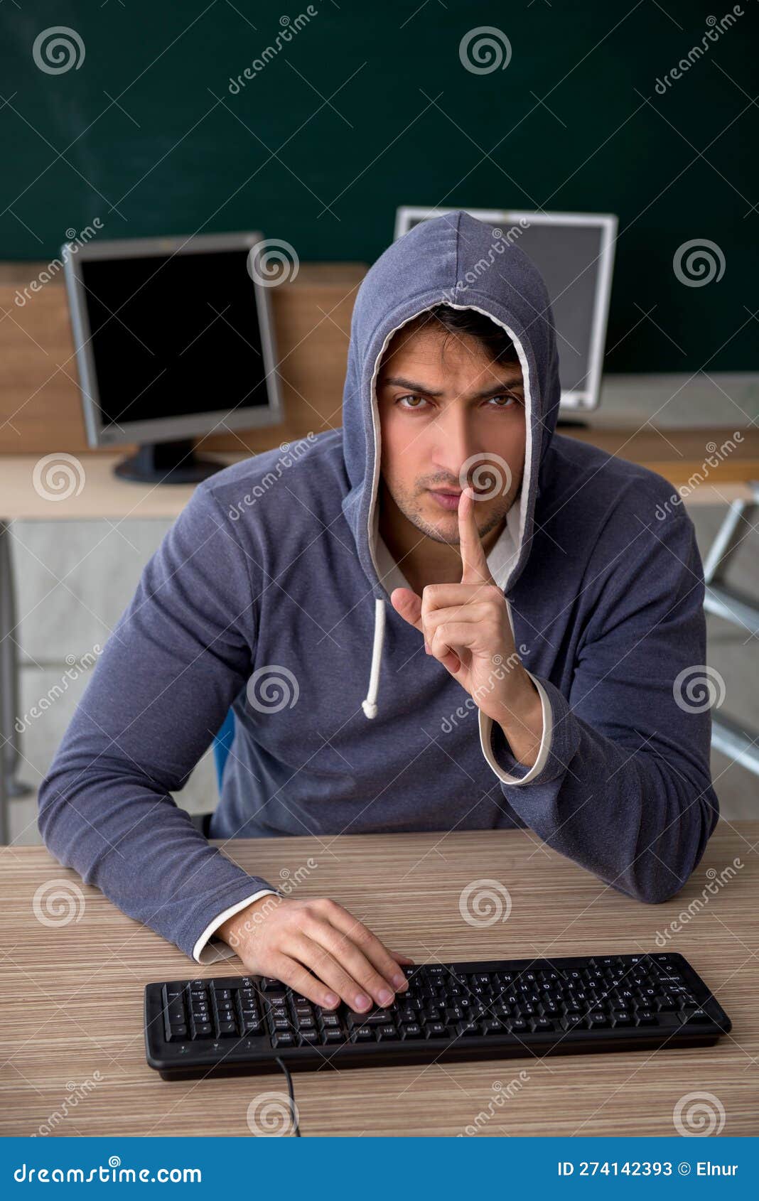 Young Male Hacker Sitting in the Classroom Stock Image - Image of hack ...