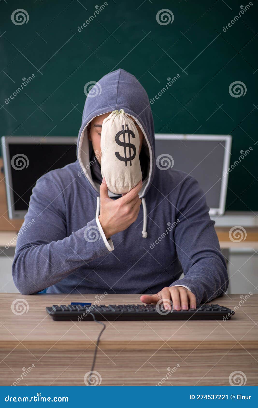 Young Male Hacker Sitting in the Classroom Stock Image - Image of ...