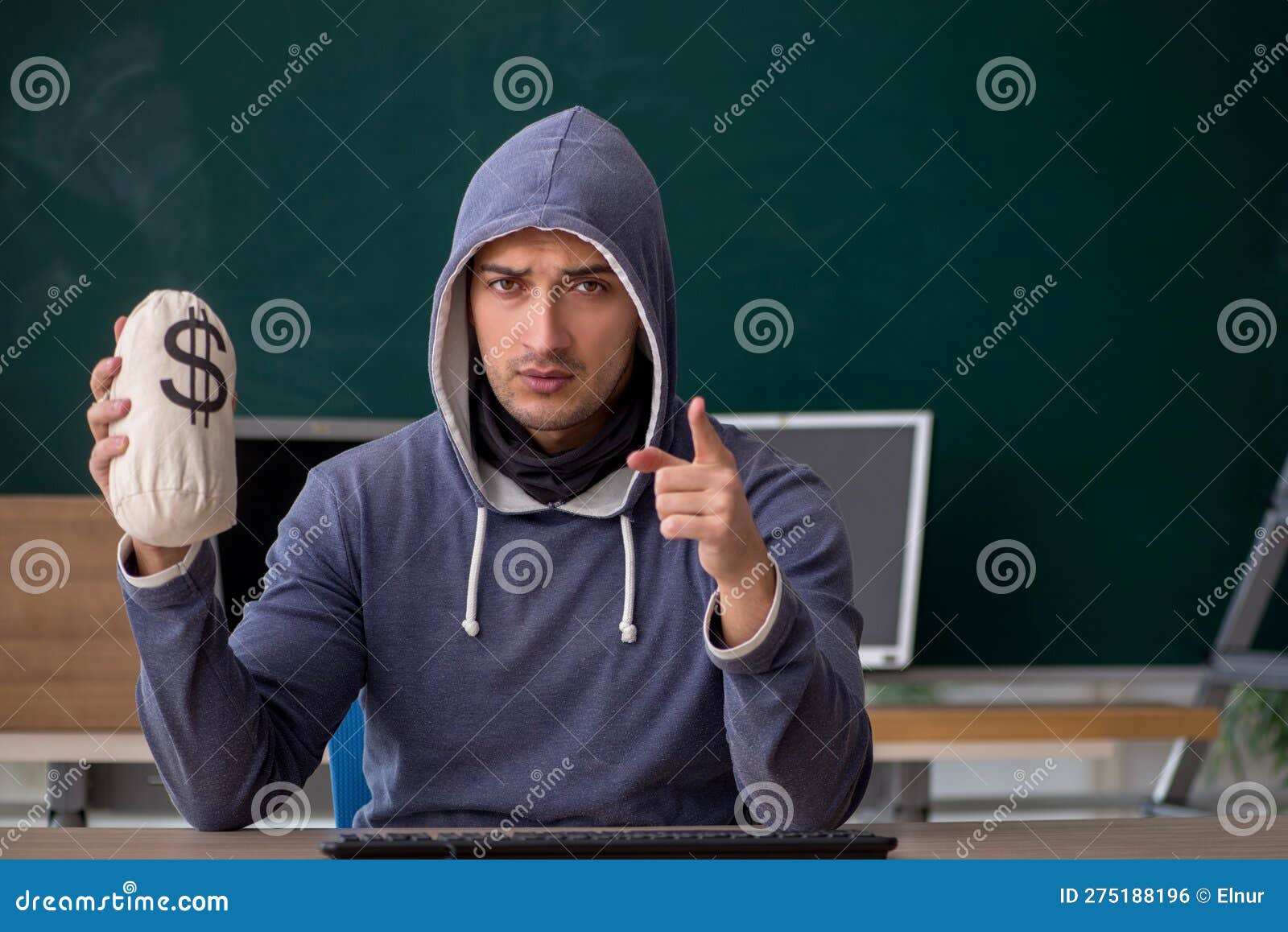Young Male Hacker Sitting in the Classroom Stock Photo - Image of bonus ...