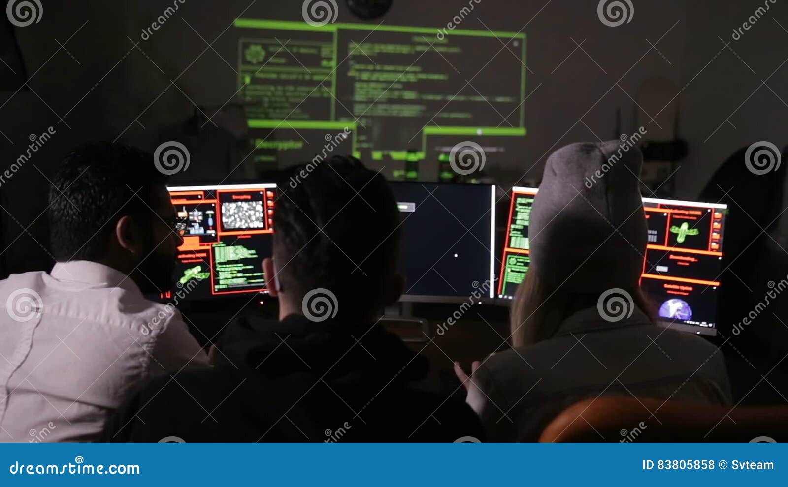 Young Hacker Team Working on a Computer. Cybercrime, Cyber Attack ...