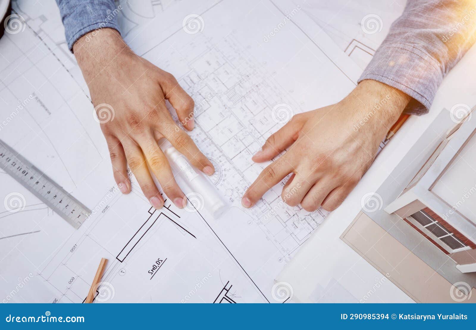 Young Handsome Architect Engineer Working on Design Plan Stock Photo ...