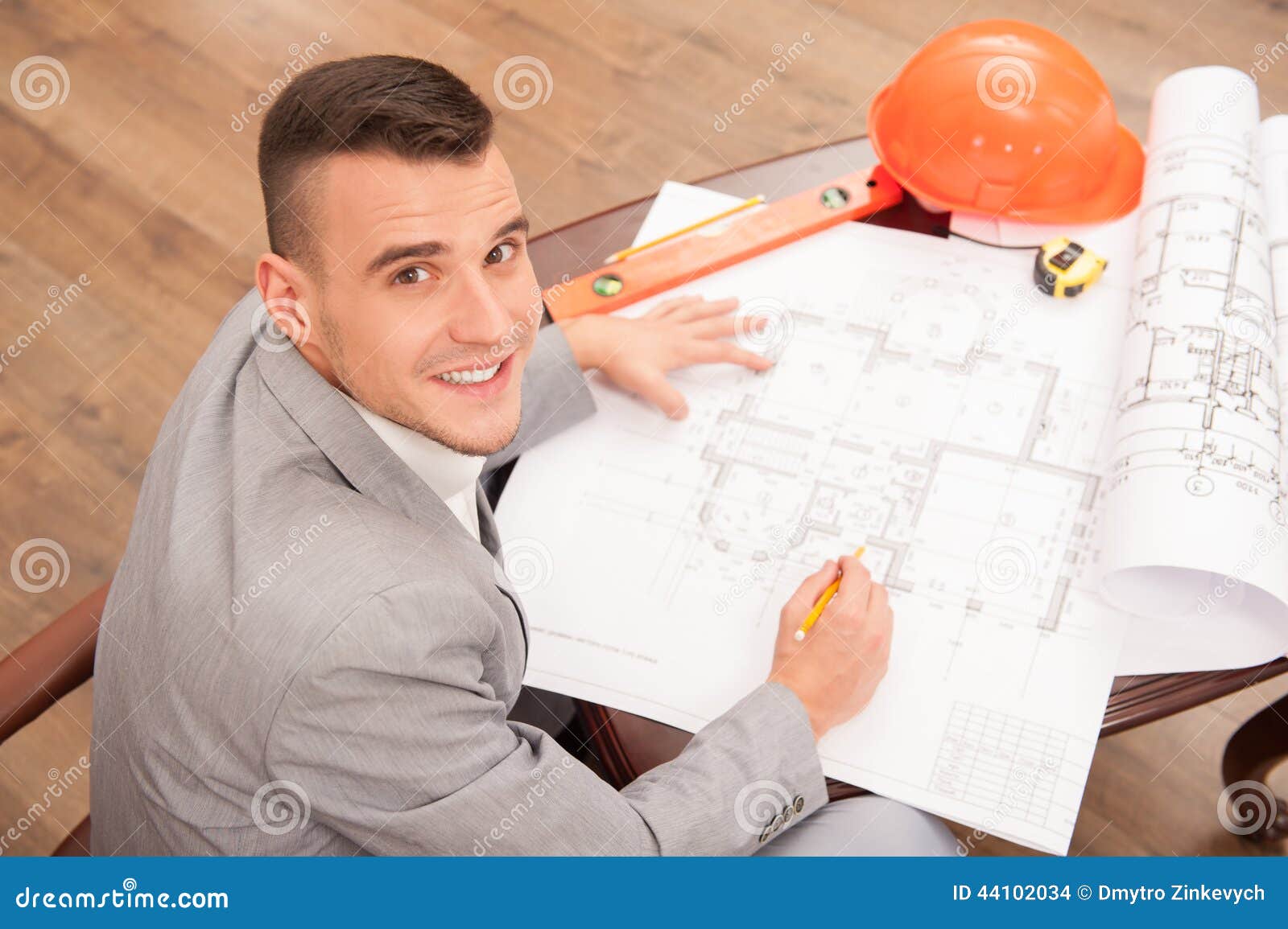 Young Handsome Architect Engineer Working on Stock Photo - Image of ...