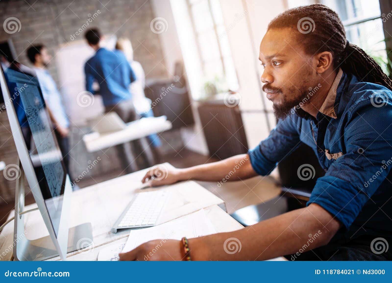 Young Architect Working on Computer in Office Stock Image - Image of ...