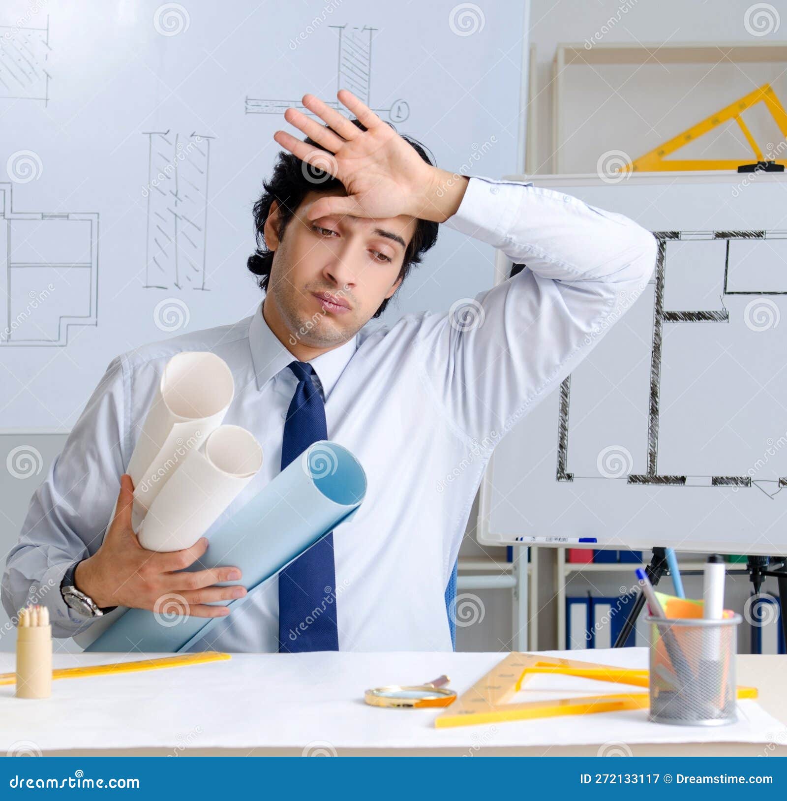 Young Handsome Architect Working on the Project Stock Image - Image of ...