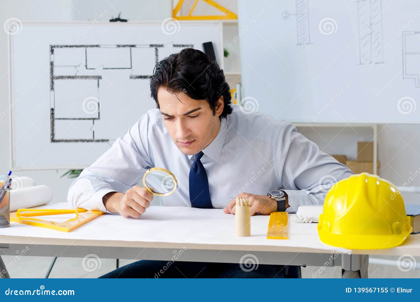The Young Handsome Architect Working on the Project Stock Image - Image ...