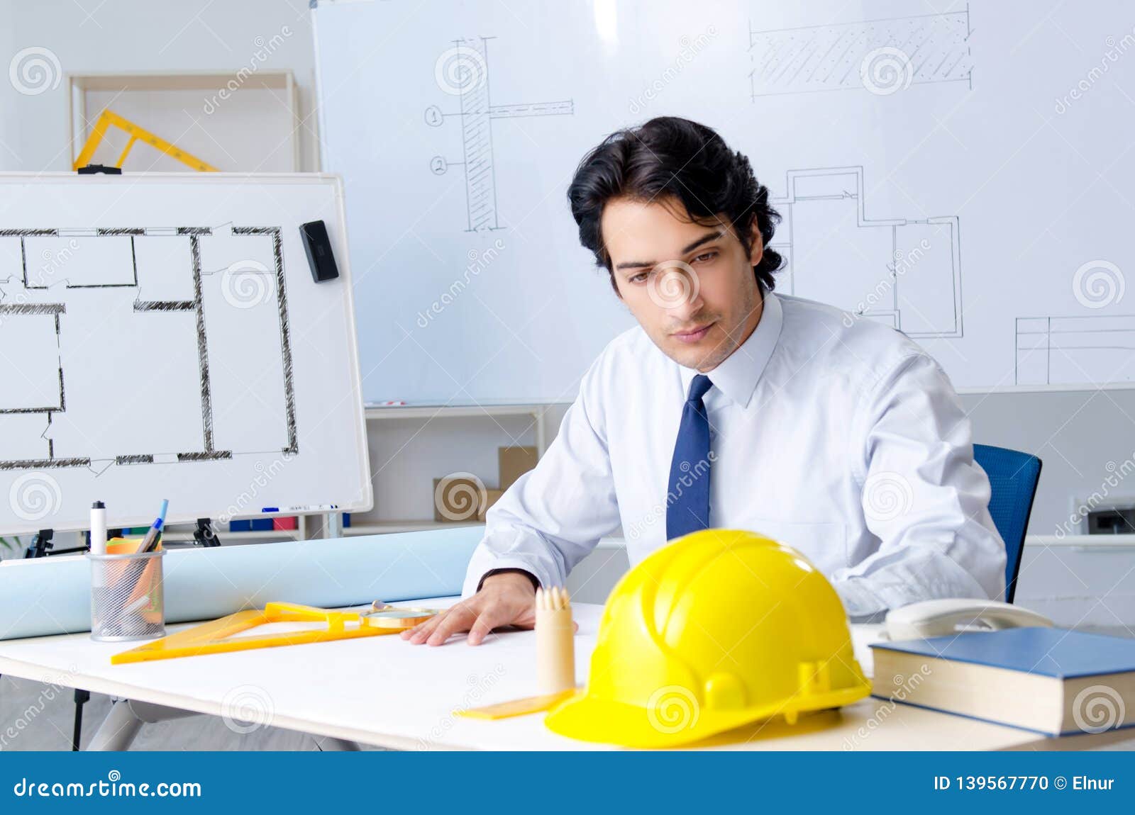 The Young Handsome Architect Working on the Project Stock Photo - Image ...