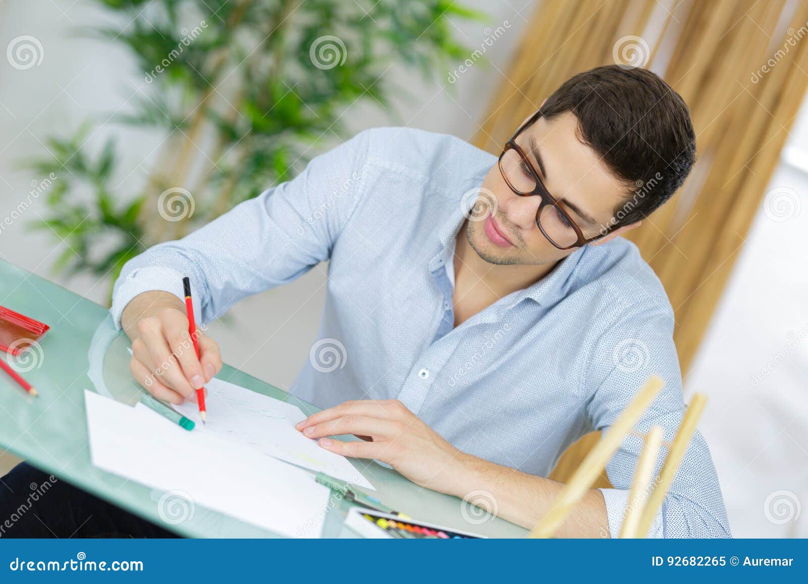 Young Handsome Artist Practise Drawing As Hobby Stock Image - Image of ...