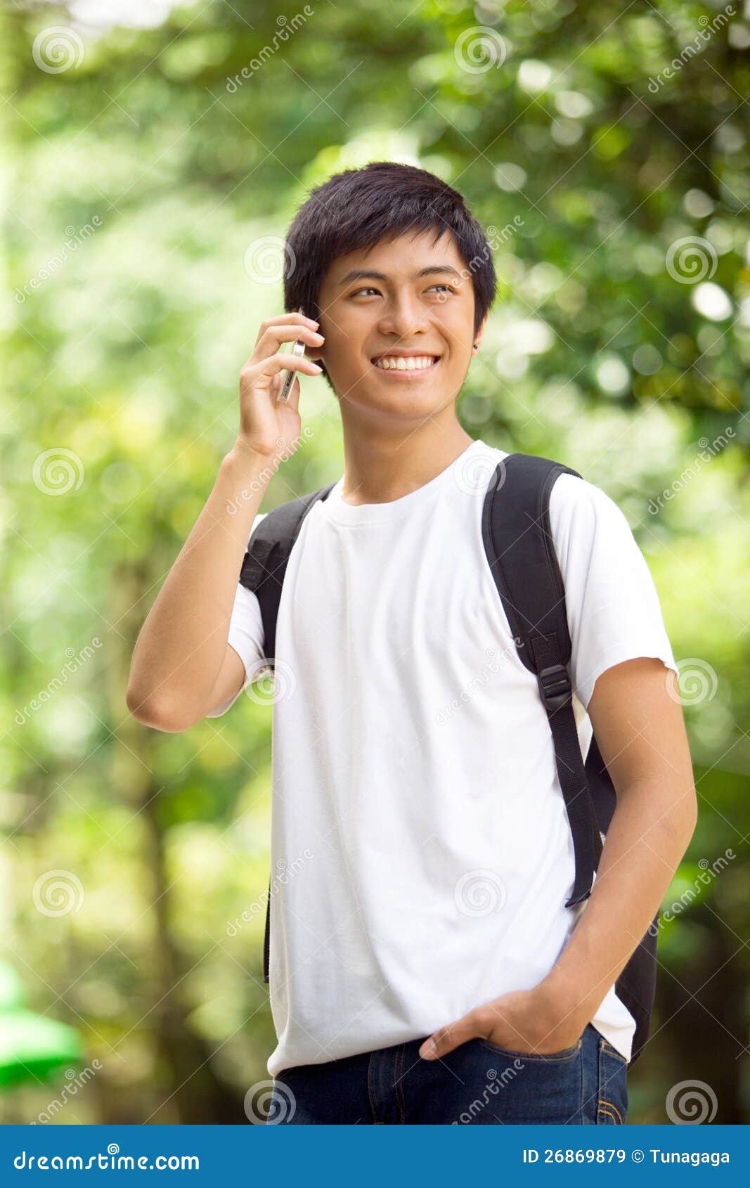 Young Handsome Asian Student Talking on Cell Phone Stock Image - Image ...
