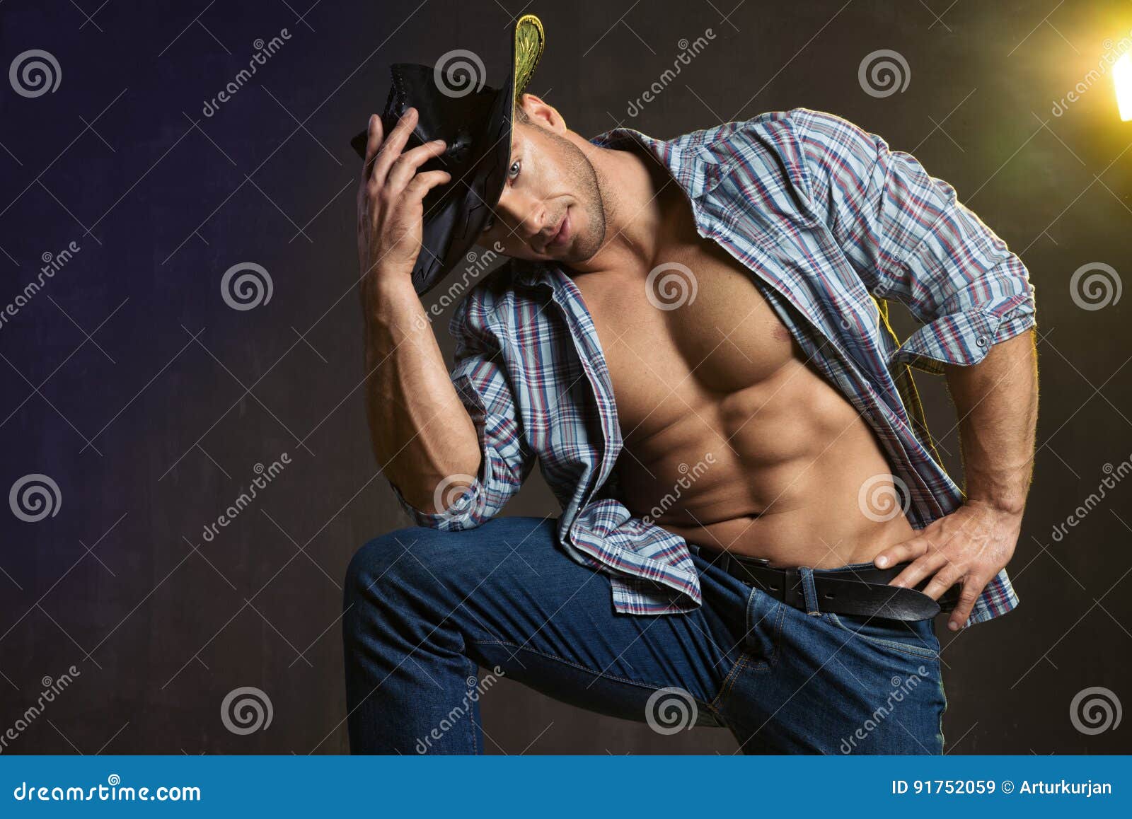 Shirtless Handsome Man With Fit Body Lean Against A Wall Stock Image ...