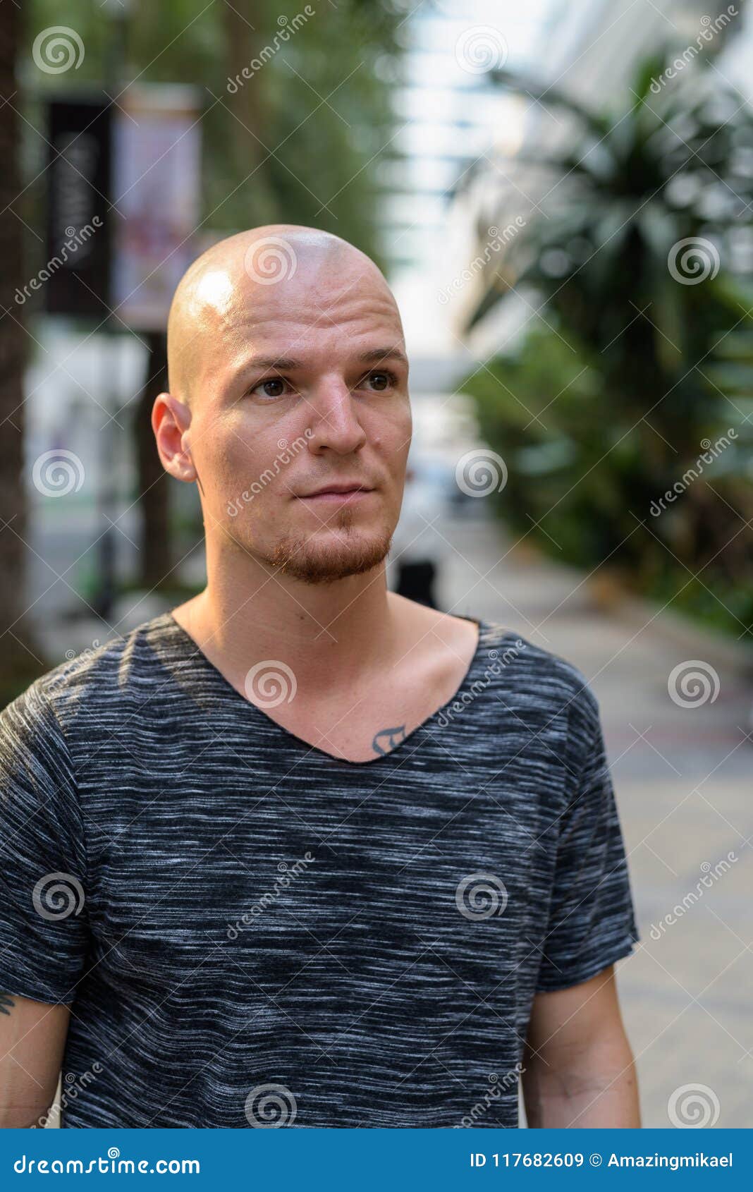 Young Handsome Bald Man Thinking Outdoors Stock Image - Image of studio ...