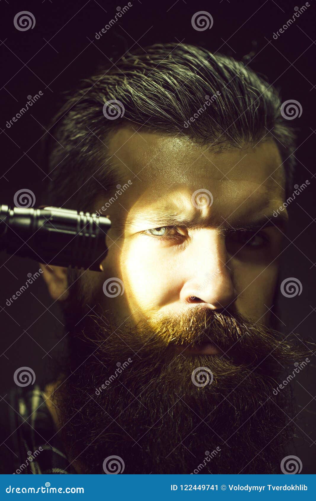 Bearded Man with Flashlight Stock Image - Image of beam, health: 122449741
