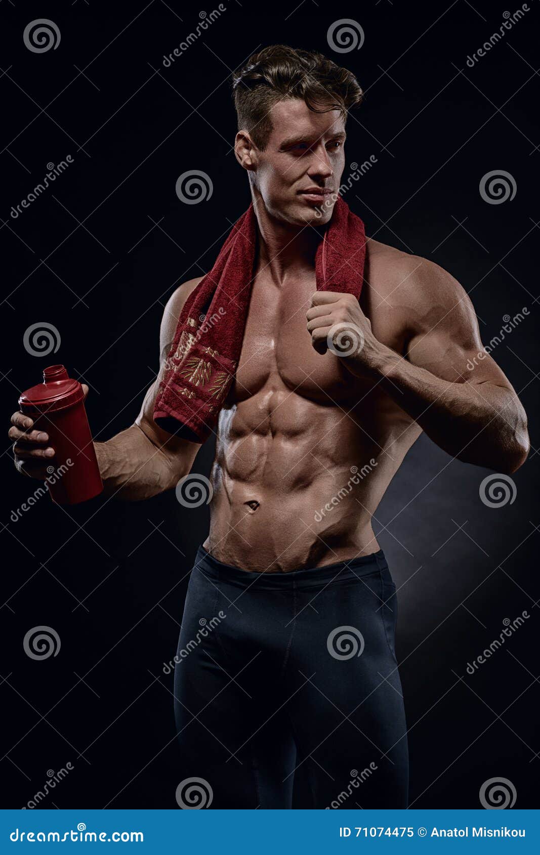 Handsome Bodybuilder Man Showing Thumbs Up Sign With A Naked Torso ...
