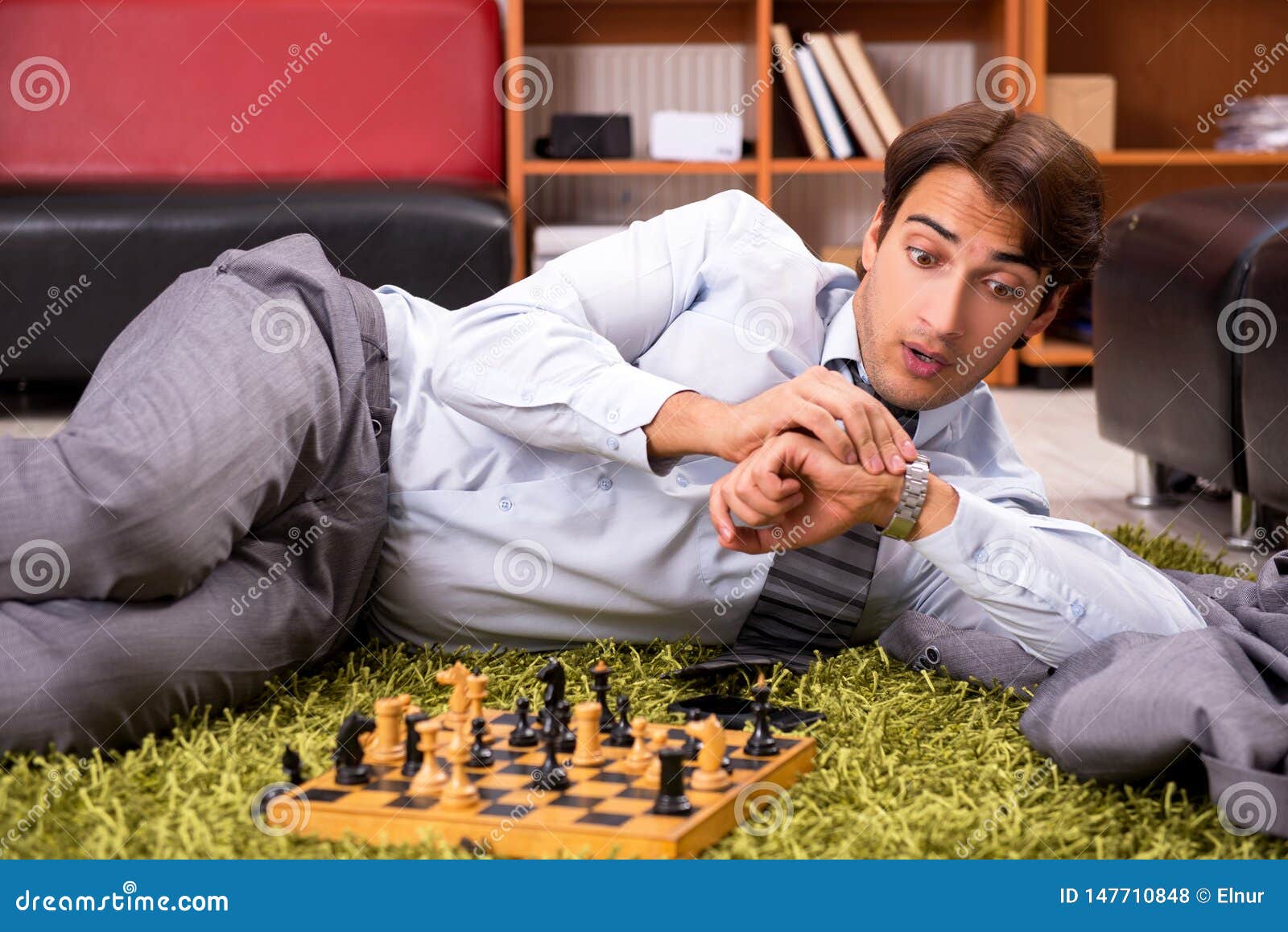 The Young Handsome Boss Playing Chess during Break Stock Photo - Image ...