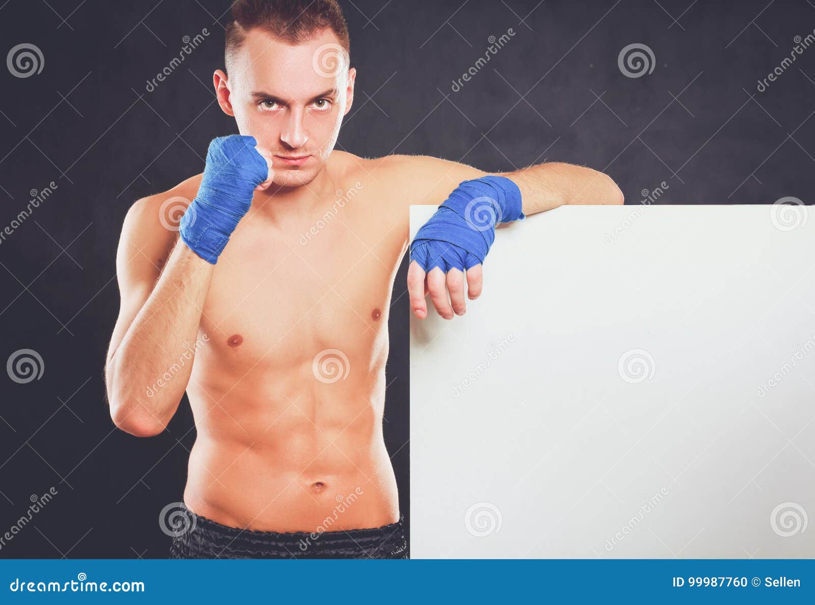 Young Handsome Boxer Man Standing Near Board , Isolated on Black ...
