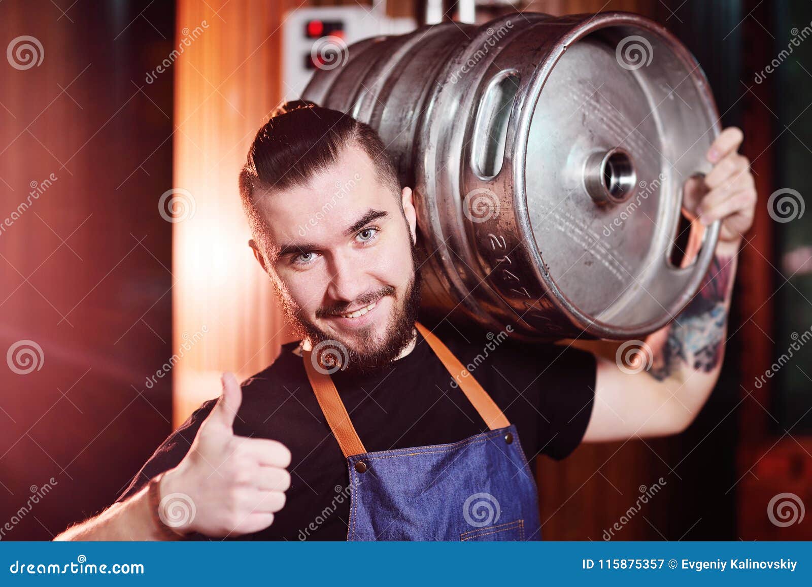 Handsome Brewer Man with a Barrel of Beer Stock Image - Image of malt ...