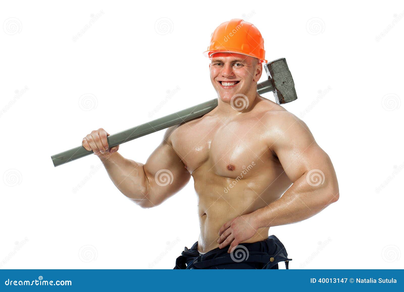 Young and Handsome Builder with a Sledgehammer and Body Stock Image ...