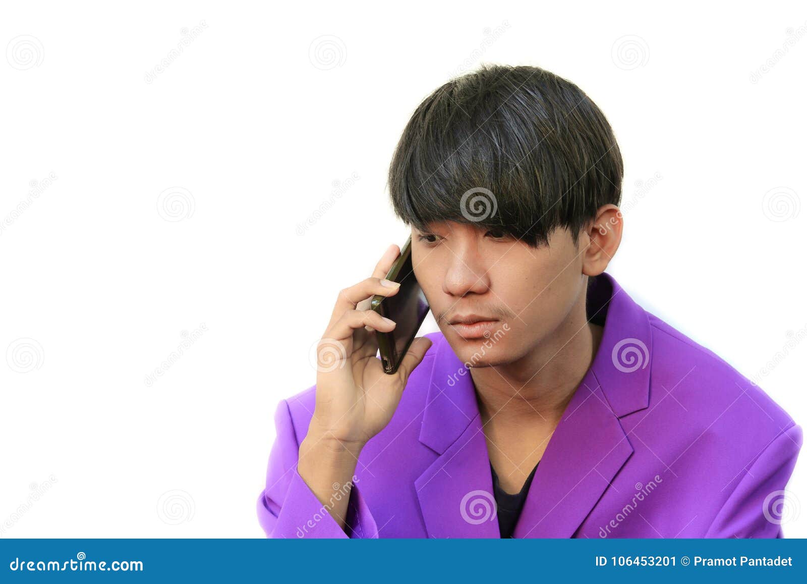 Young Business Man Making a Phone Call on White Background Stock Image ...