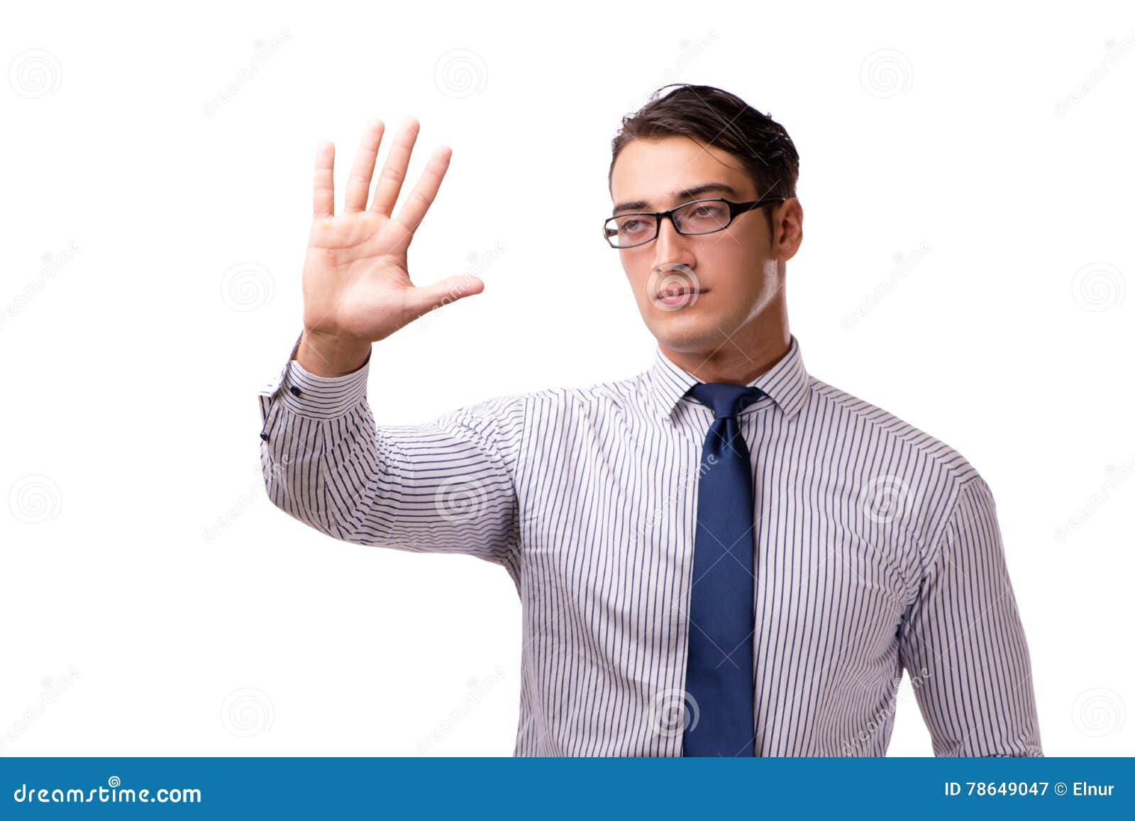 The Young Handsome Businessman Pressing Buttons Isolated on White Stock ...