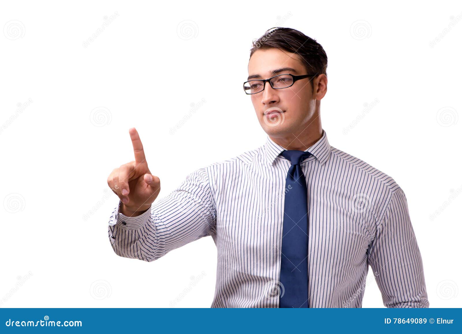 The Young Handsome Businessman Pressing Buttons Isolated on White Stock ...