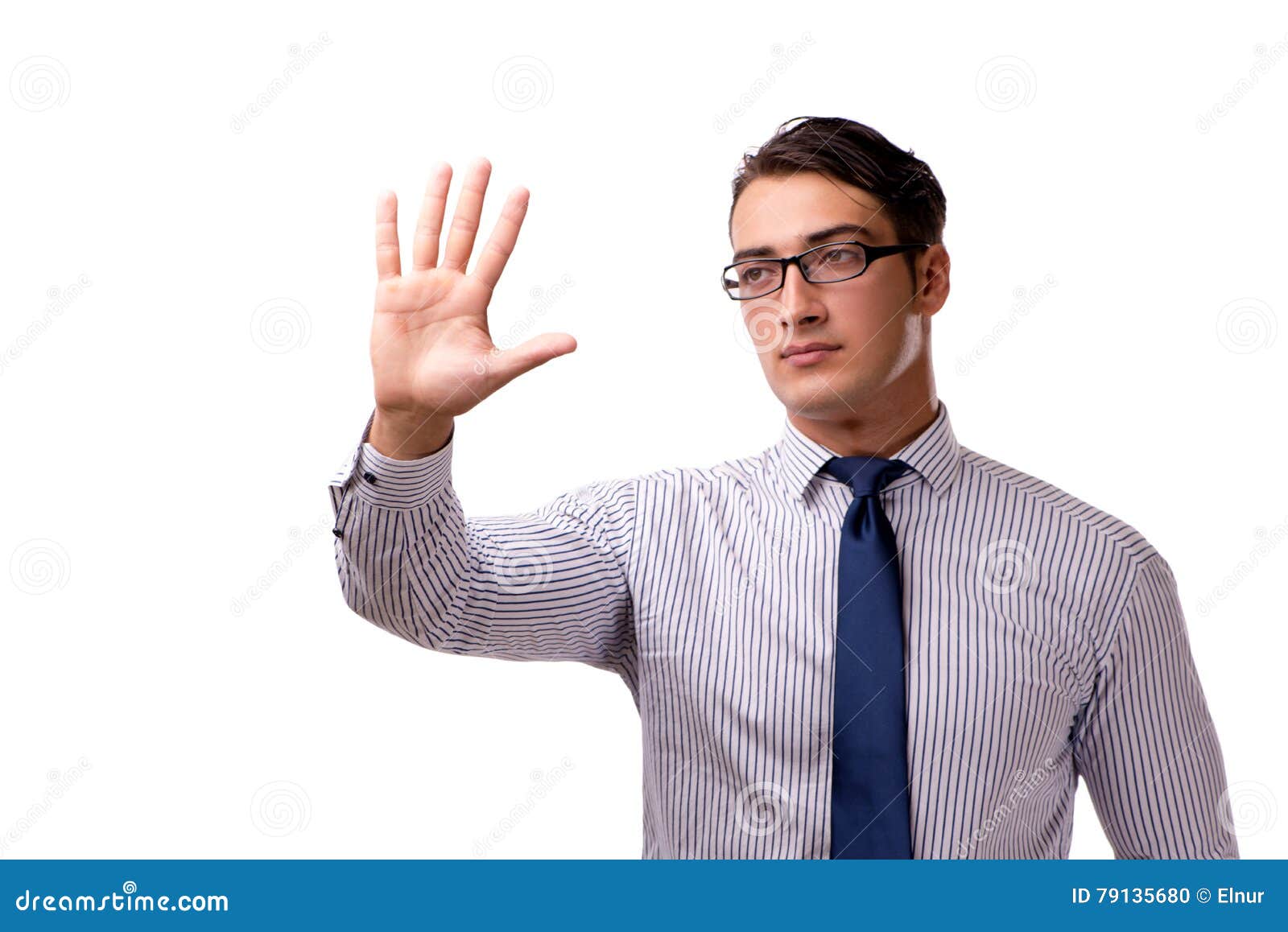 The Young Handsome Businessman Pressing Buttons Isolated on White Stock ...