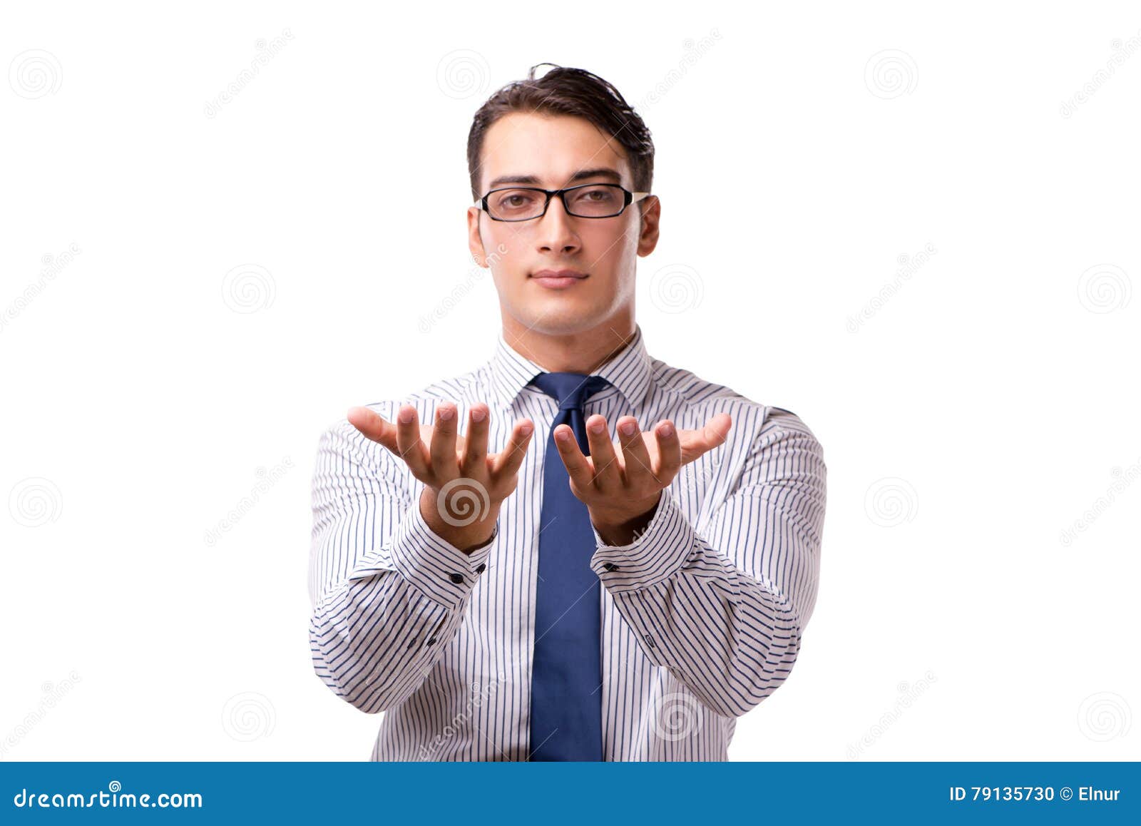 The Young Handsome Businessman Pressing Buttons Isolated on White Stock ...