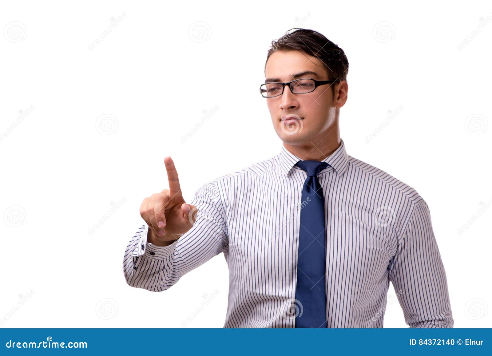 The Young Handsome Businessman Pressing Buttons Isolated on White Stock ...