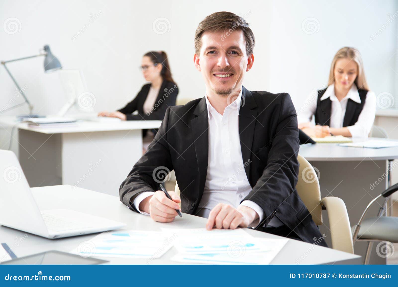 Young Businessman Using Computer in the Office Stock Image - Image of ...