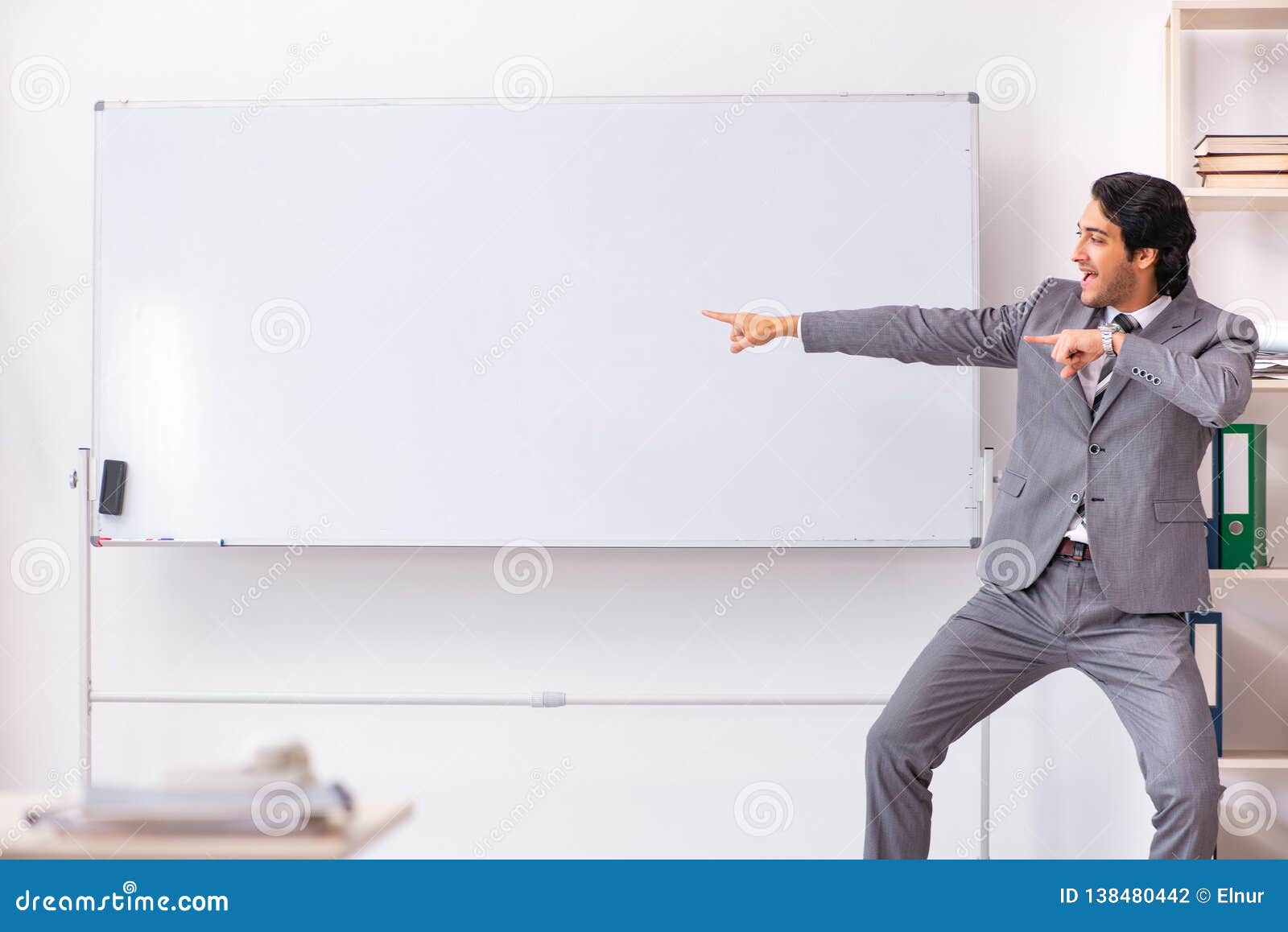 The Young Handsome Businessman Standing in Front of Whiteboard Stock ...