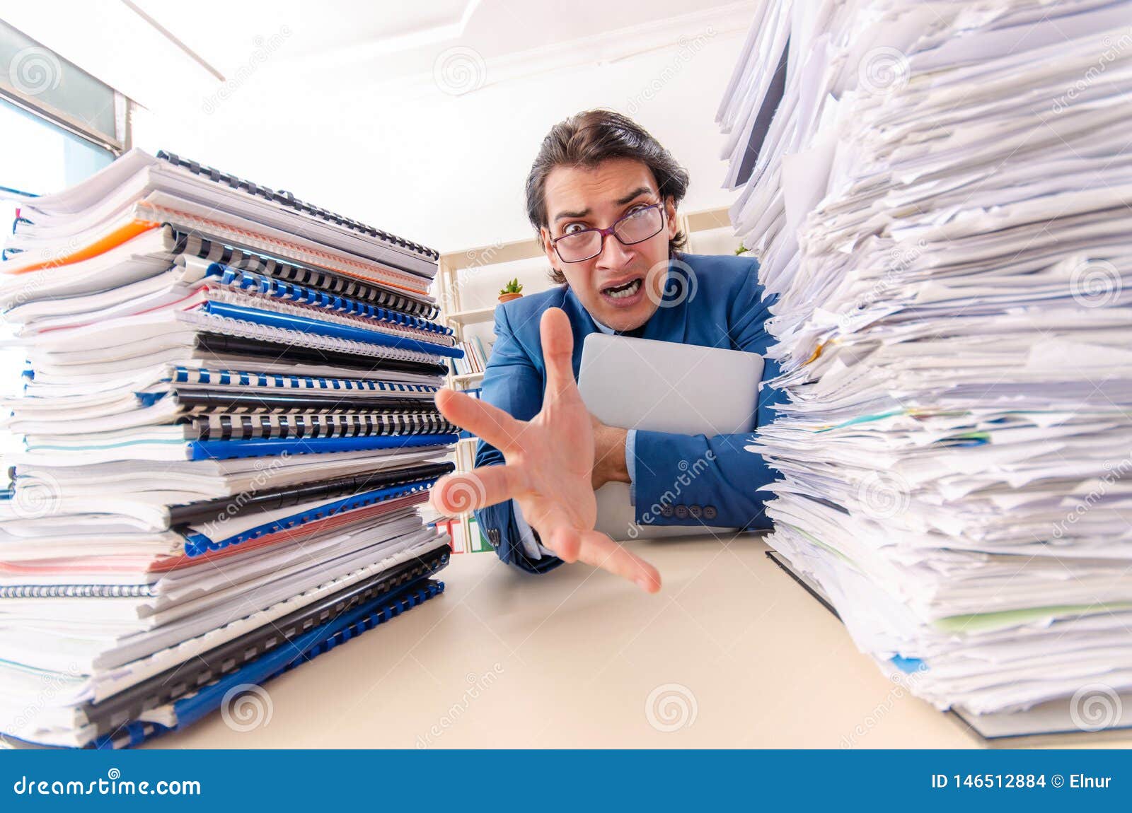 The Young Handsome Businessman Unhappy with Excessive Work Stock Photo ...