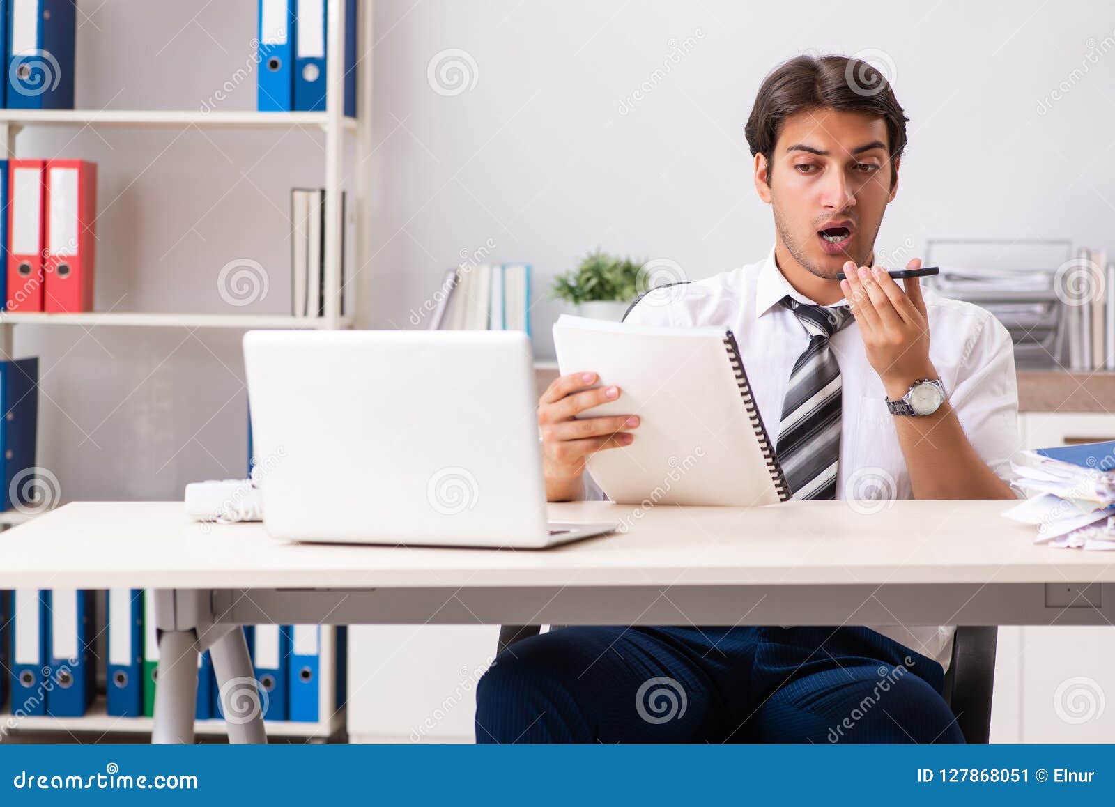 The Young Handsome Businessman Working in Office Stock Image - Image of ...