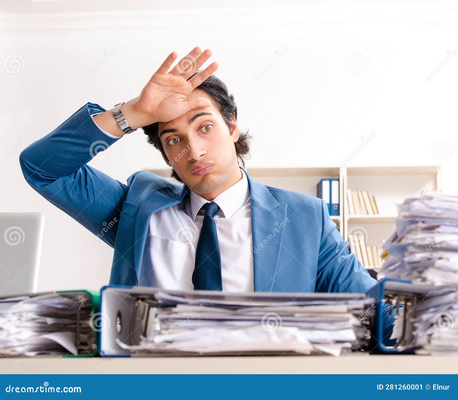 Young Handsome Busy Employee Sitting in Office Stock Image - Image of ...