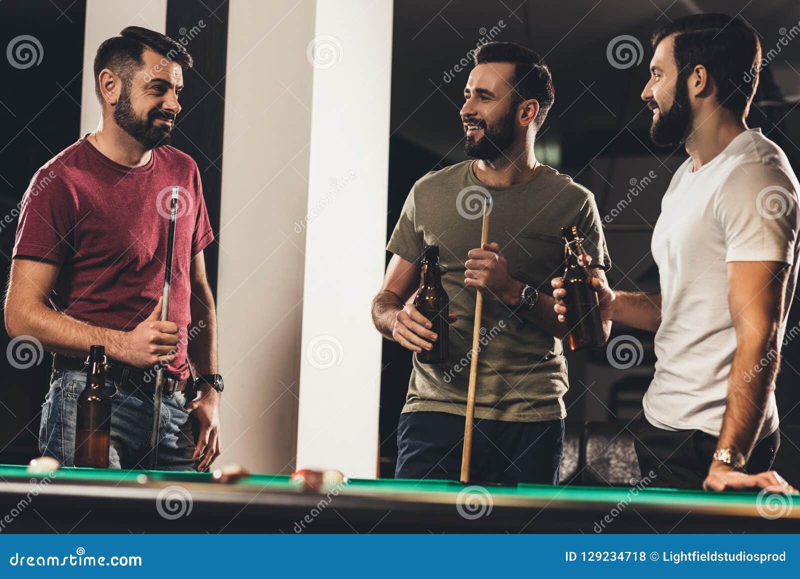 Young Handsome Caucasian Men beside Billiard Table in Bar Stock Photo ...