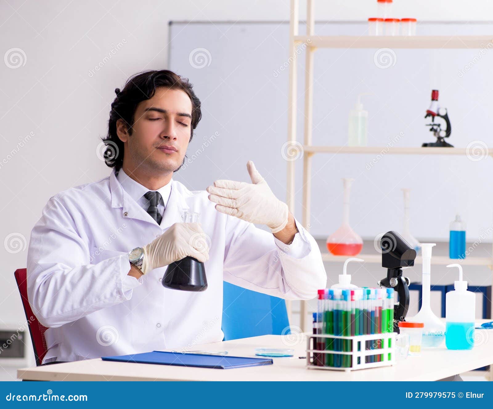 Young Handsome Chemist Working in the Lab Stock Image - Image of health ...