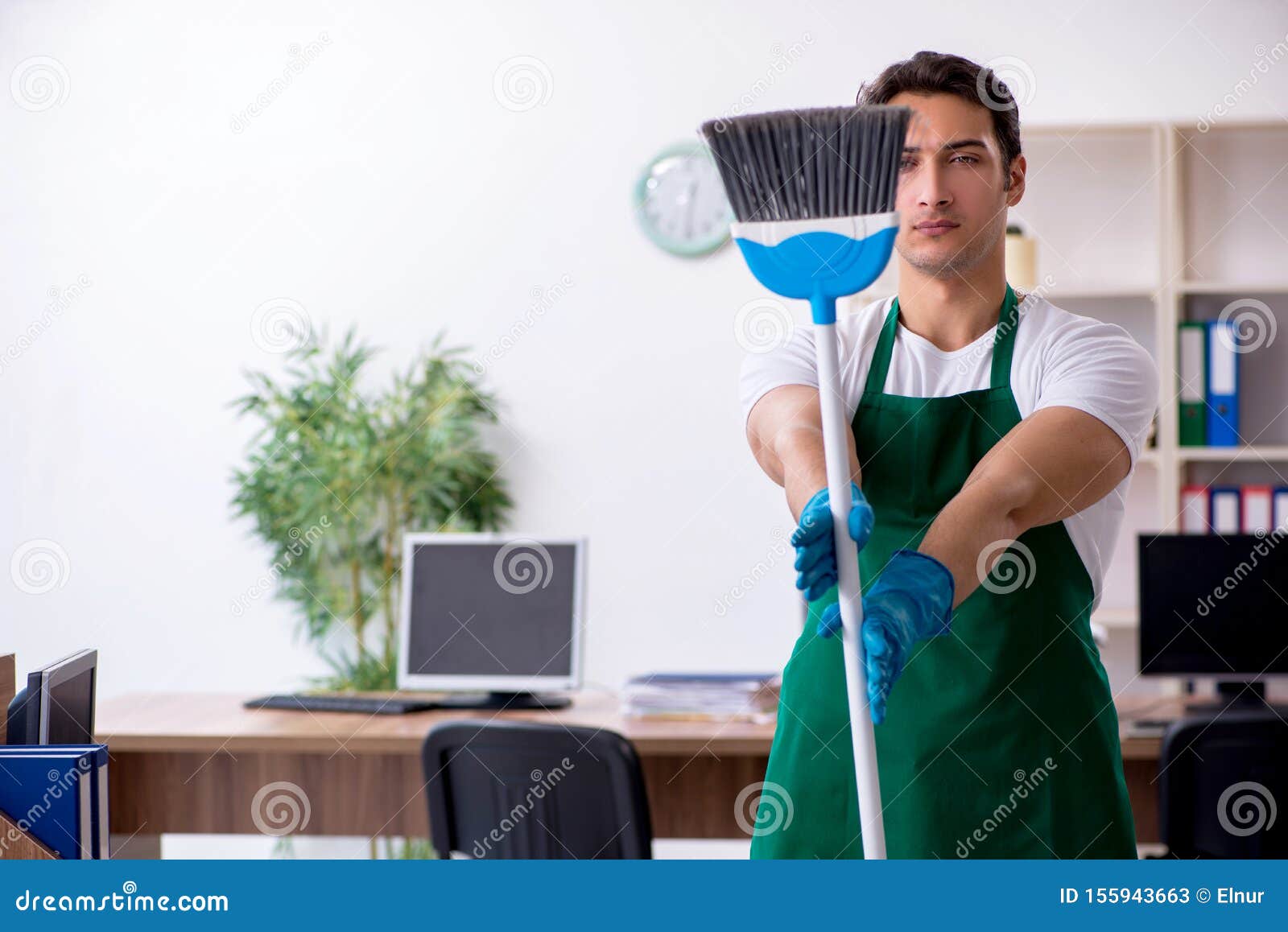 Young Handsome Contractor Cleaning the Office Stock Image - Image of ...