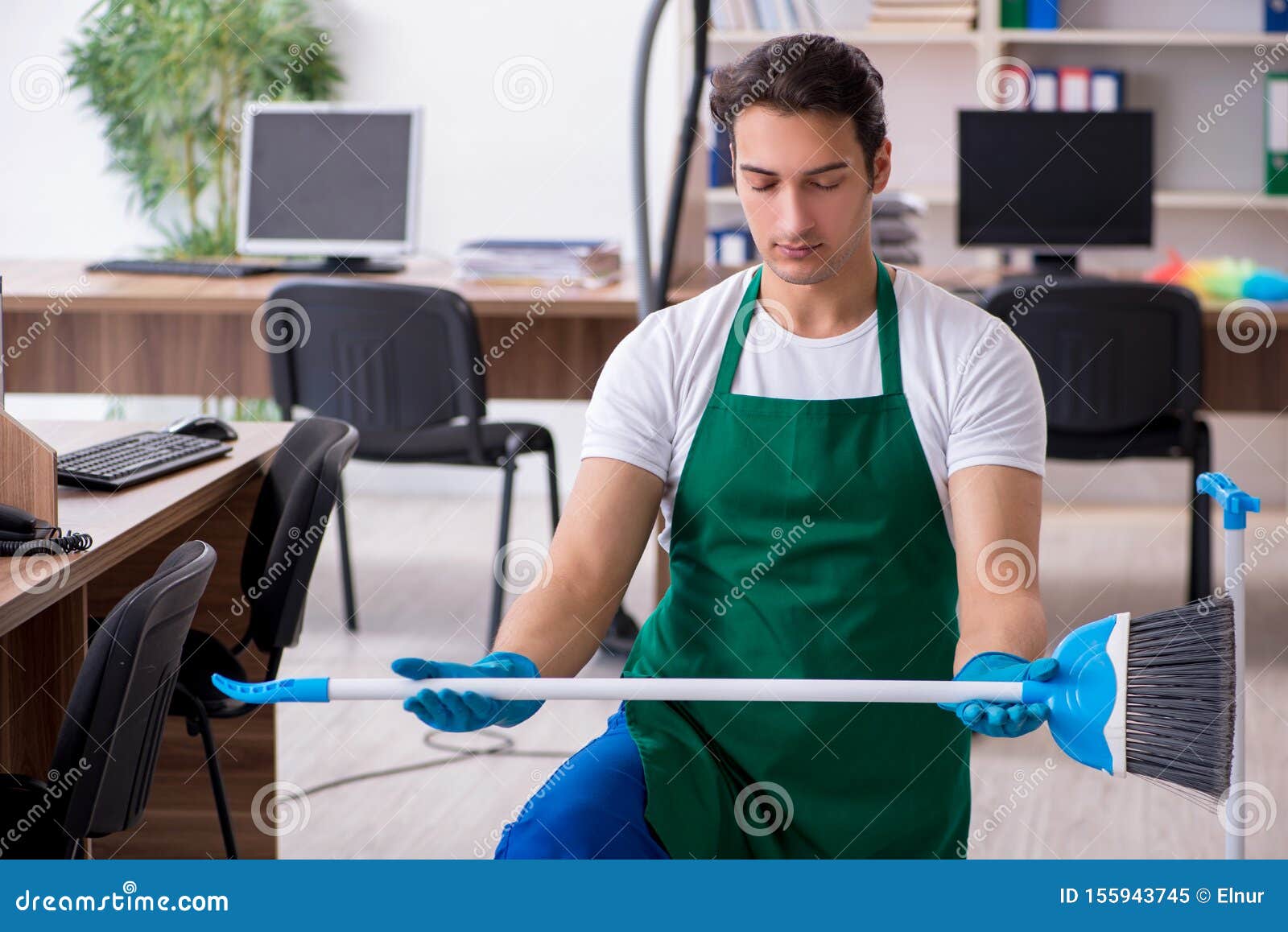 Young Handsome Contractor Cleaning the Office Stock Image - Image of ...