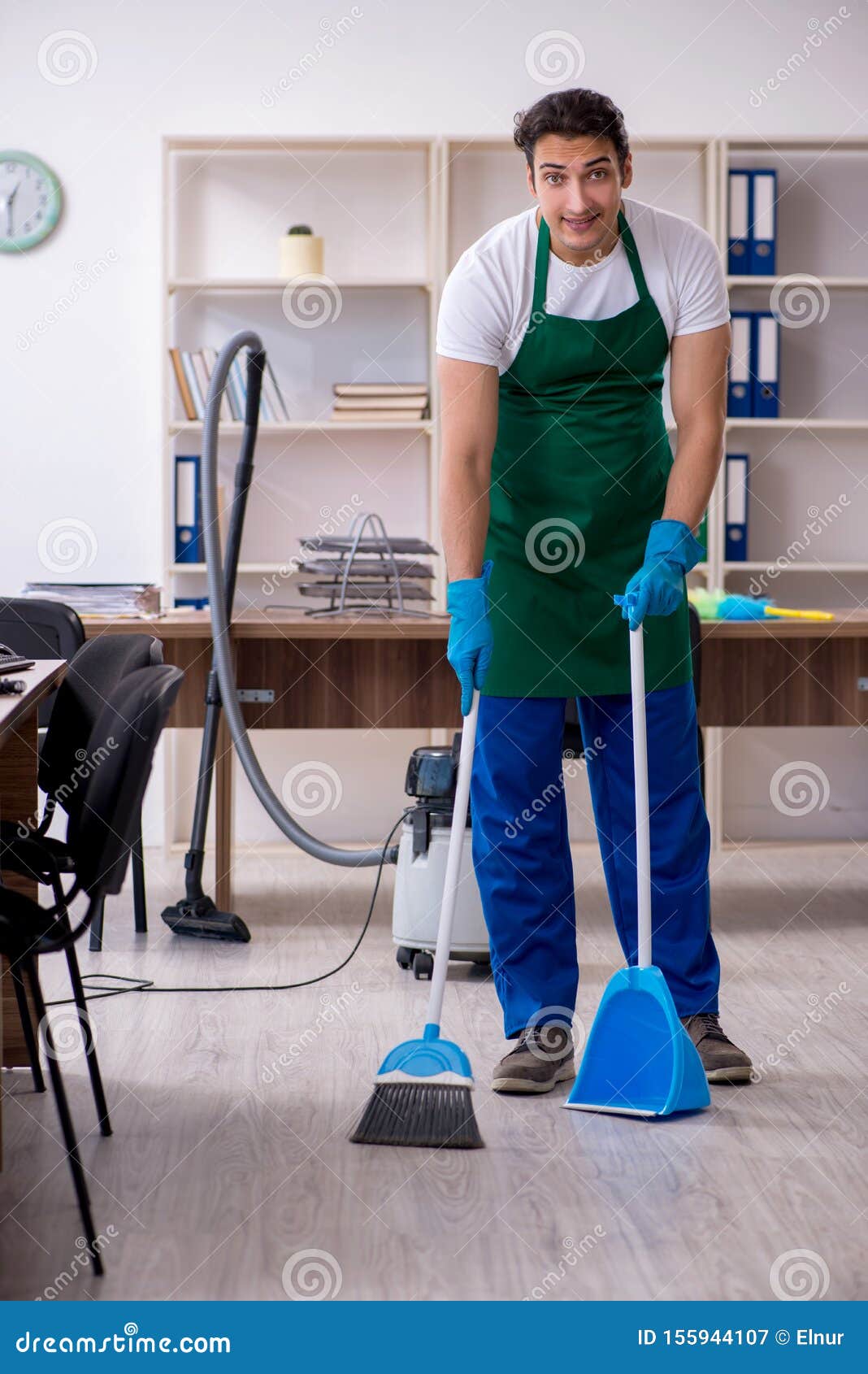 Young Handsome Contractor Cleaning the Office Stock Image - Image of ...