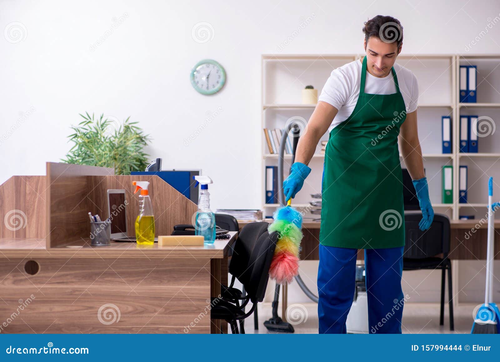 Young Handsome Contractor Cleaning the Office Stock Photo - Image of ...