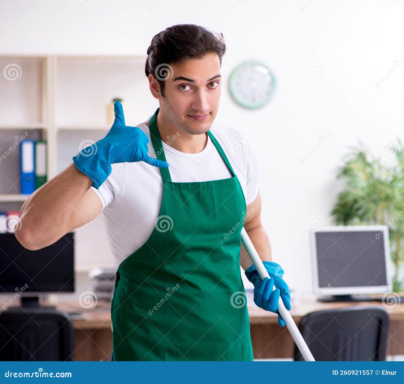 Young Handsome Contractor Cleaning the Office Stock Image - Image of ...