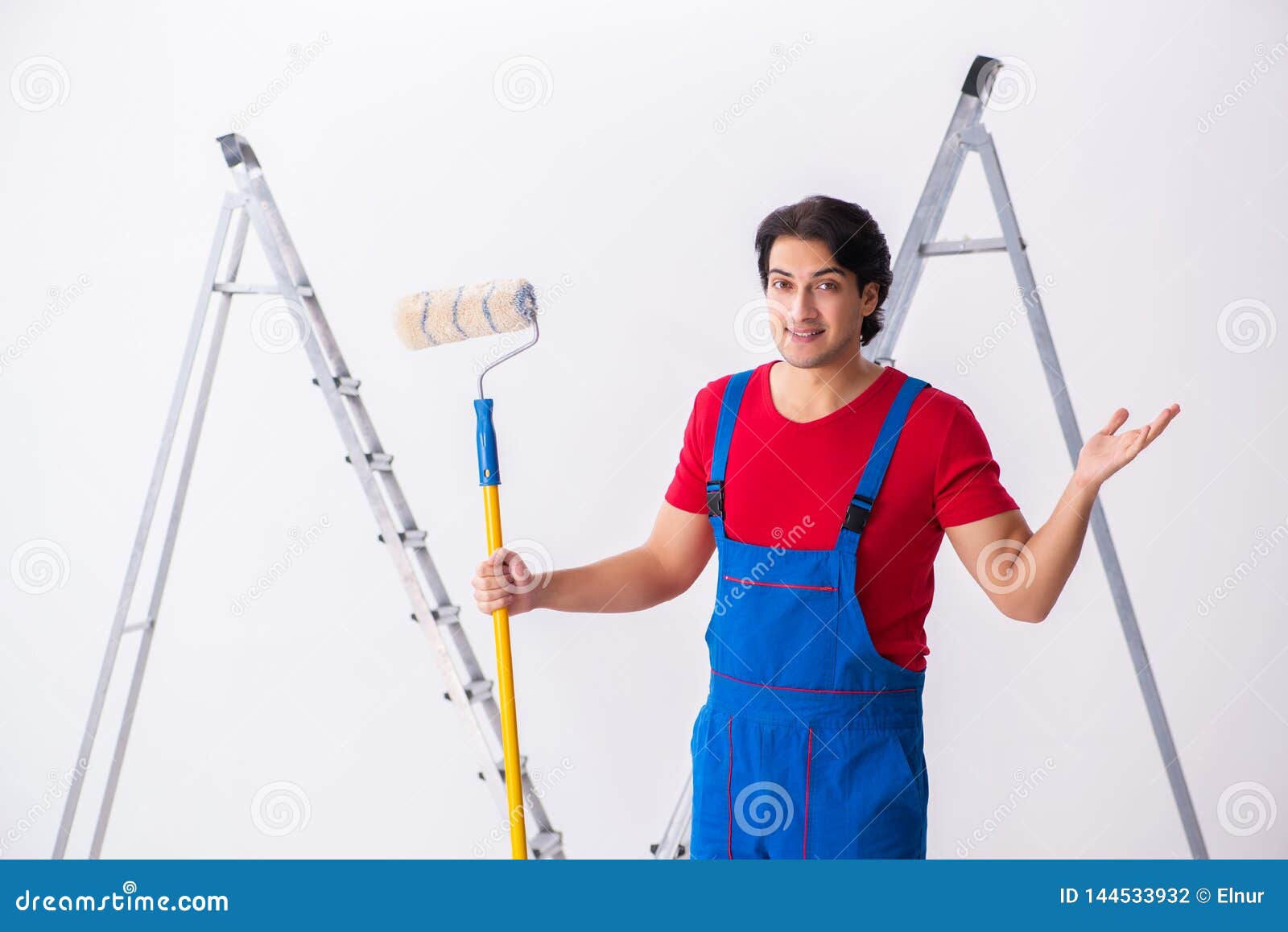 The Young Handsome Contractor Working Indoors Stock Photo - Image of ...
