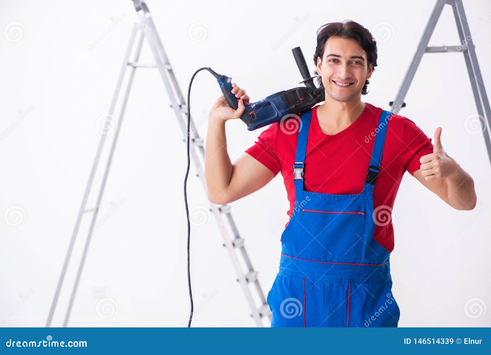 The Young Handsome Contractor Working Indoors Stock Image - Image of ...