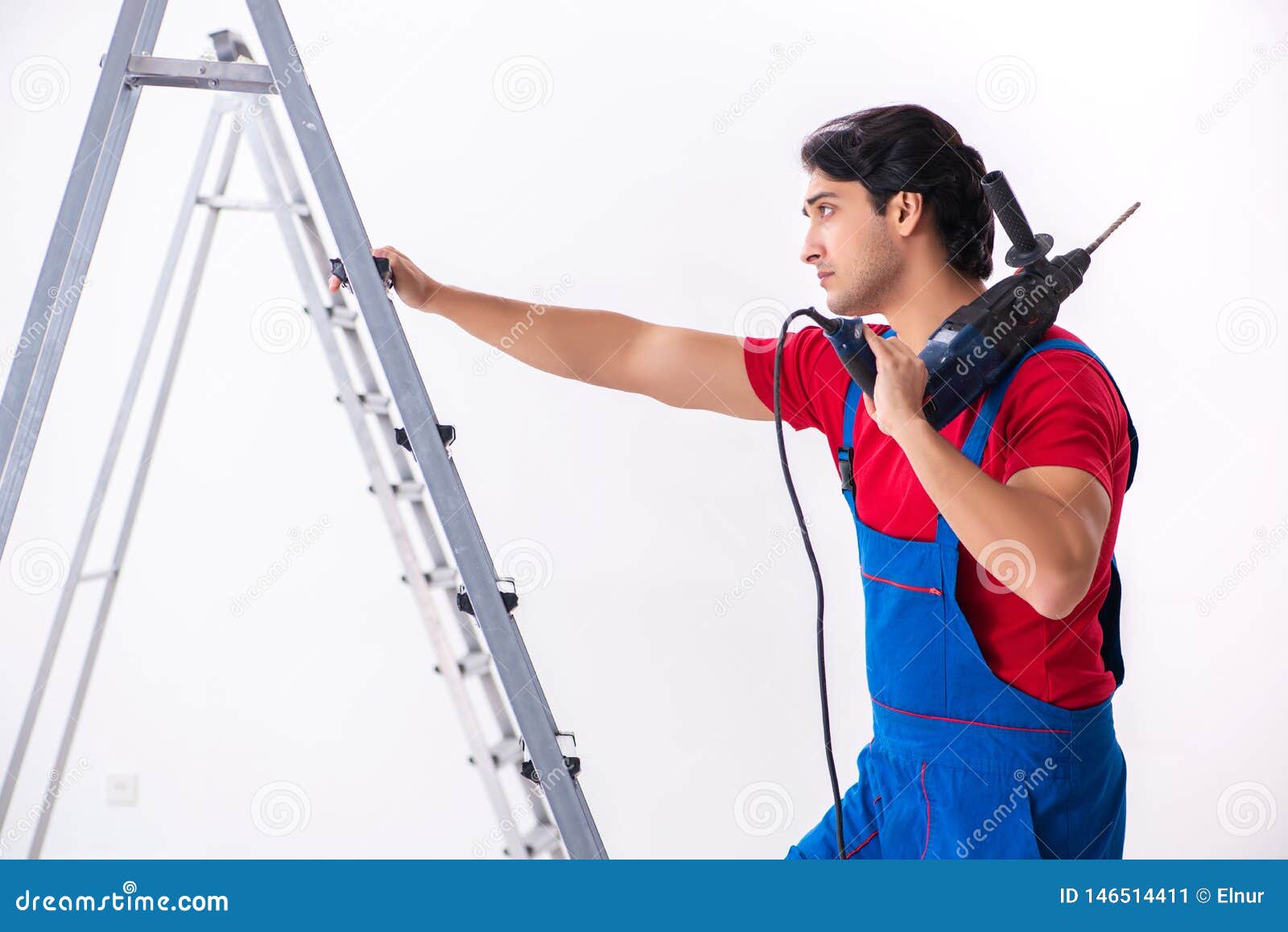 The Young Handsome Contractor Working Indoors Stock Image - Image of ...