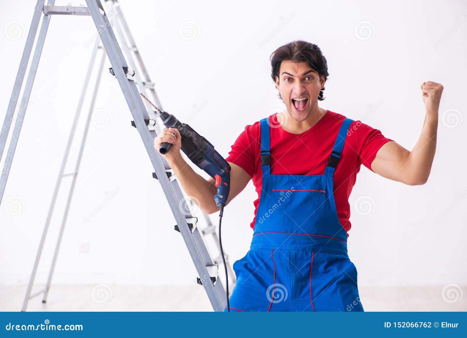 Young Handsome Contractor Working Indoors Stock Photo - Image of drill ...