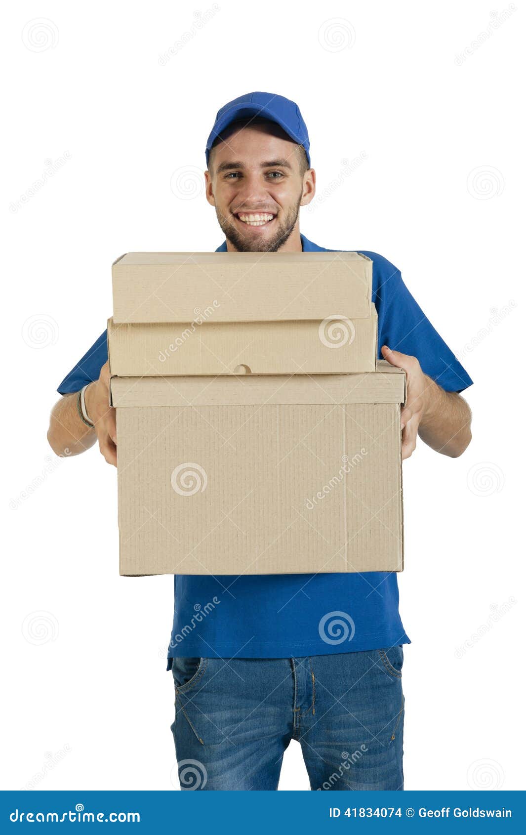 Young Handsome Courier Guy Making Delivery of Parcel Stock Photo ...