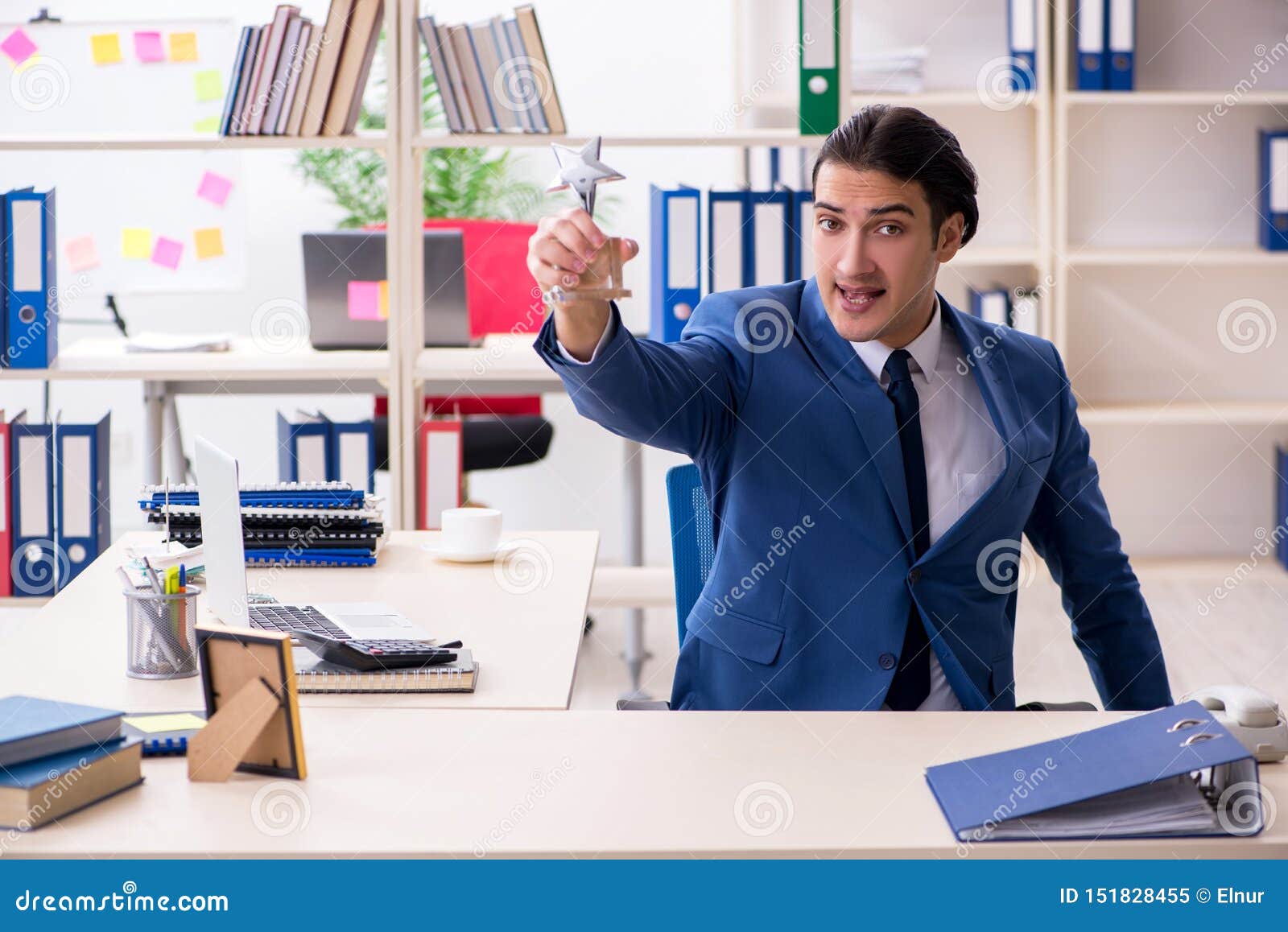 Young Handsome Employee in the Office Stock Image - Image of award ...