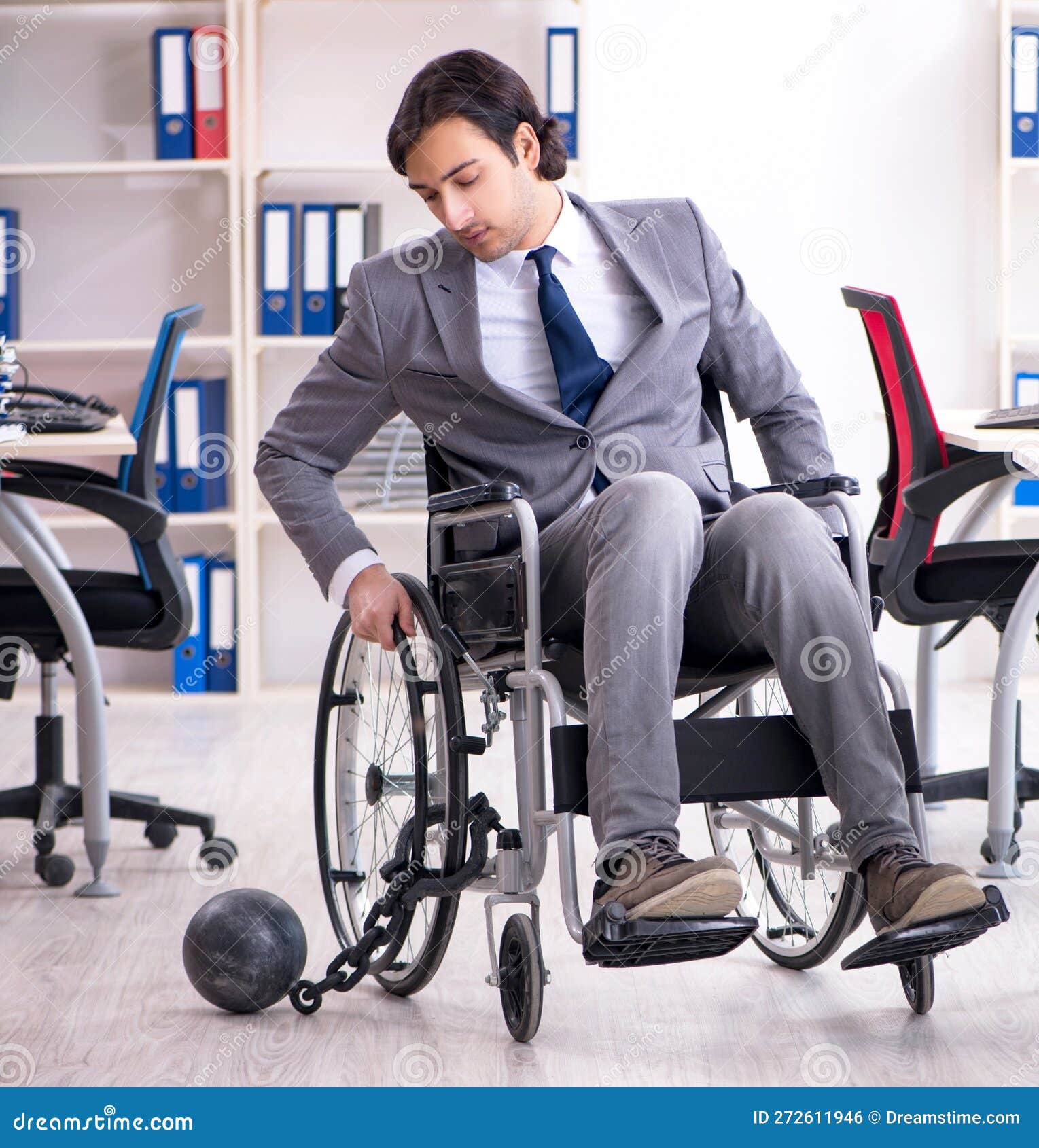 Young Handsome Employee in Wheelchair Working in the Office Stock Photo ...