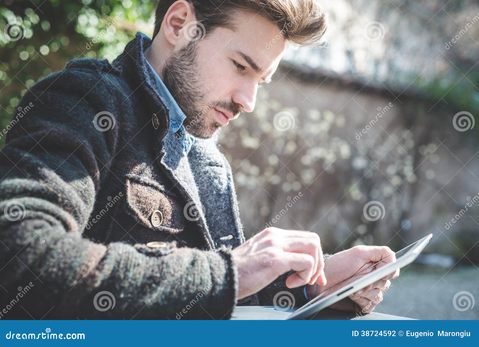 Young Handsome Fashion Model Using Tablet Man Stock Photo - Image of ...